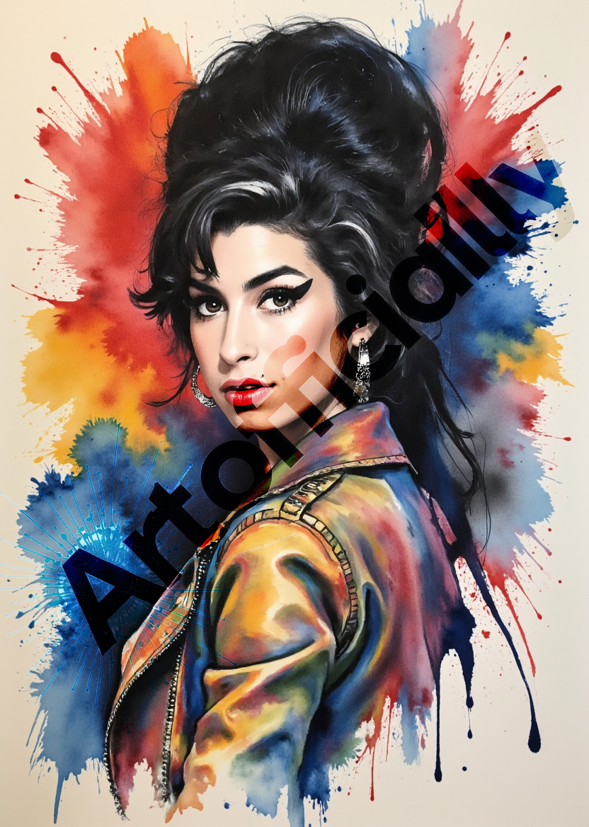 Amy Winehouse Metal Poster – Watercolor Pop Art Tribute - Artofficially